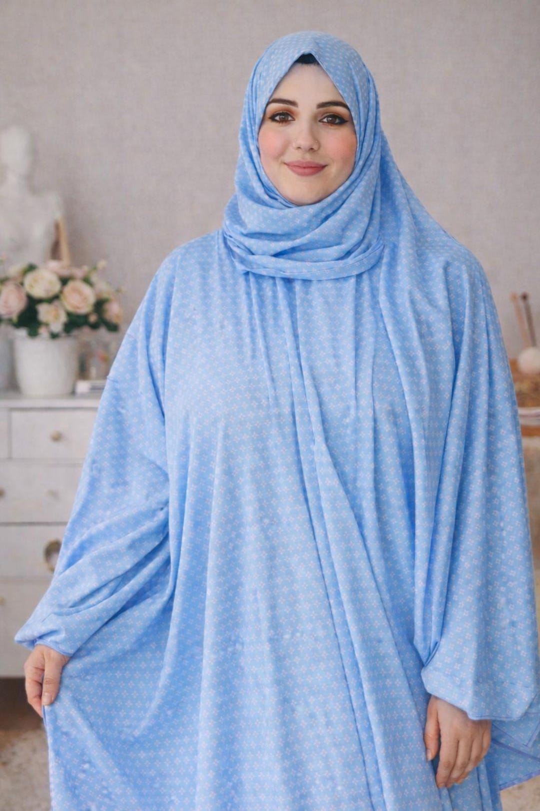 Cotton Prayer Dress With Attached Scarf, Muslim One Piece Salah Outfit ...