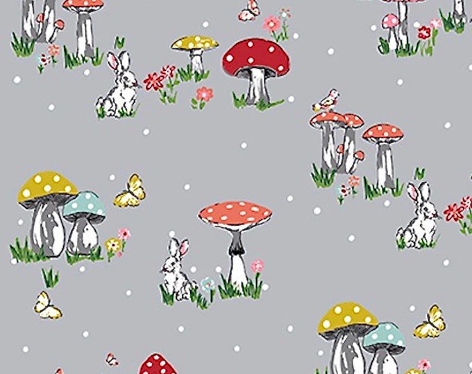 Forest, Mushroom & Rabbits Grey 100% Cotton Fabric by the Half Metre - Etsy