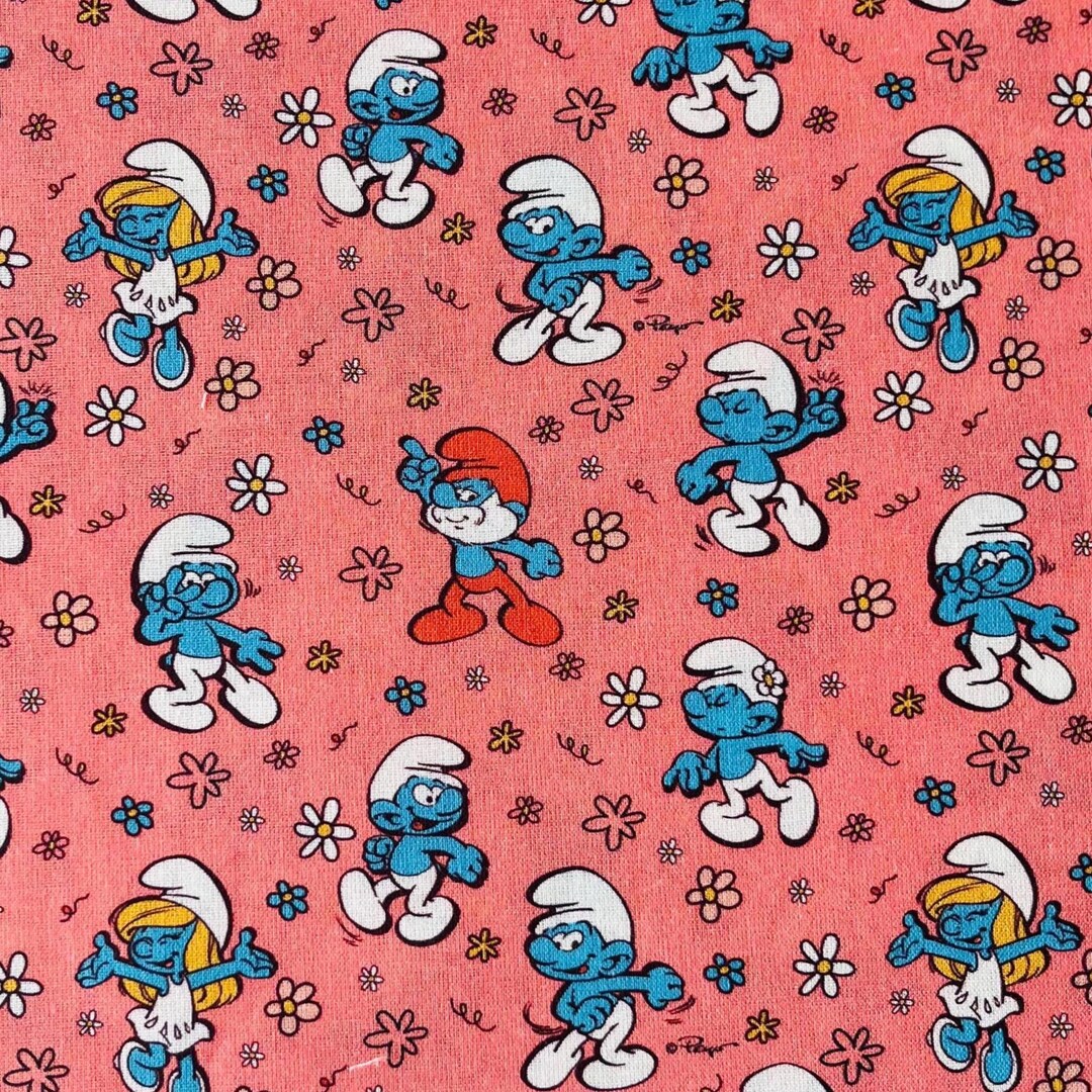 The Smurfs, Classic Cartoon Fabric, 100% Cotton, Sold by the Half Metre ...