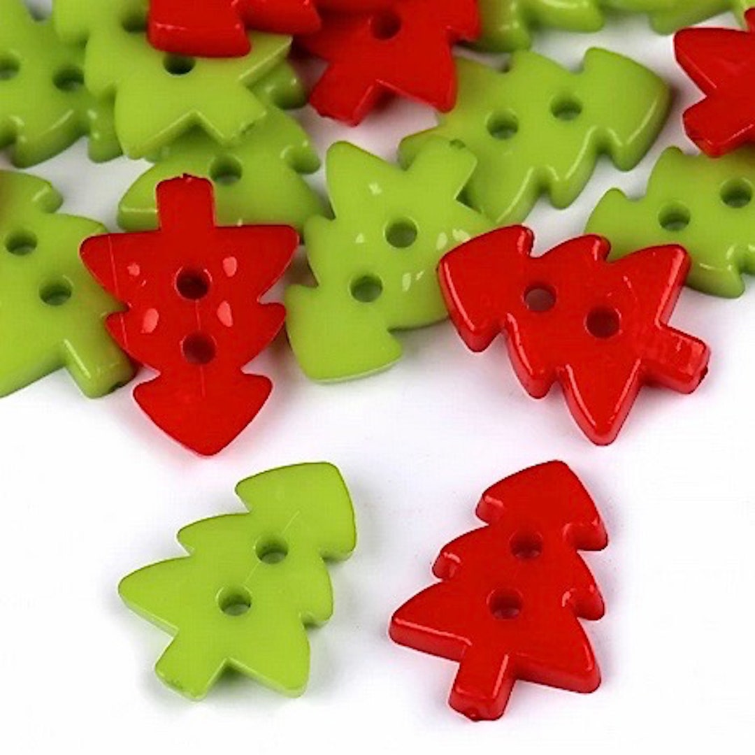 Christmas Trees Buttons, Set of 10, Red and Green Buttons - Etsy