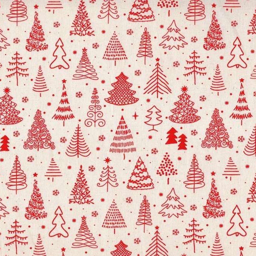 Red & Beige Scandinavian Christmas Fabric, Christmas Trees, Sold by the ...