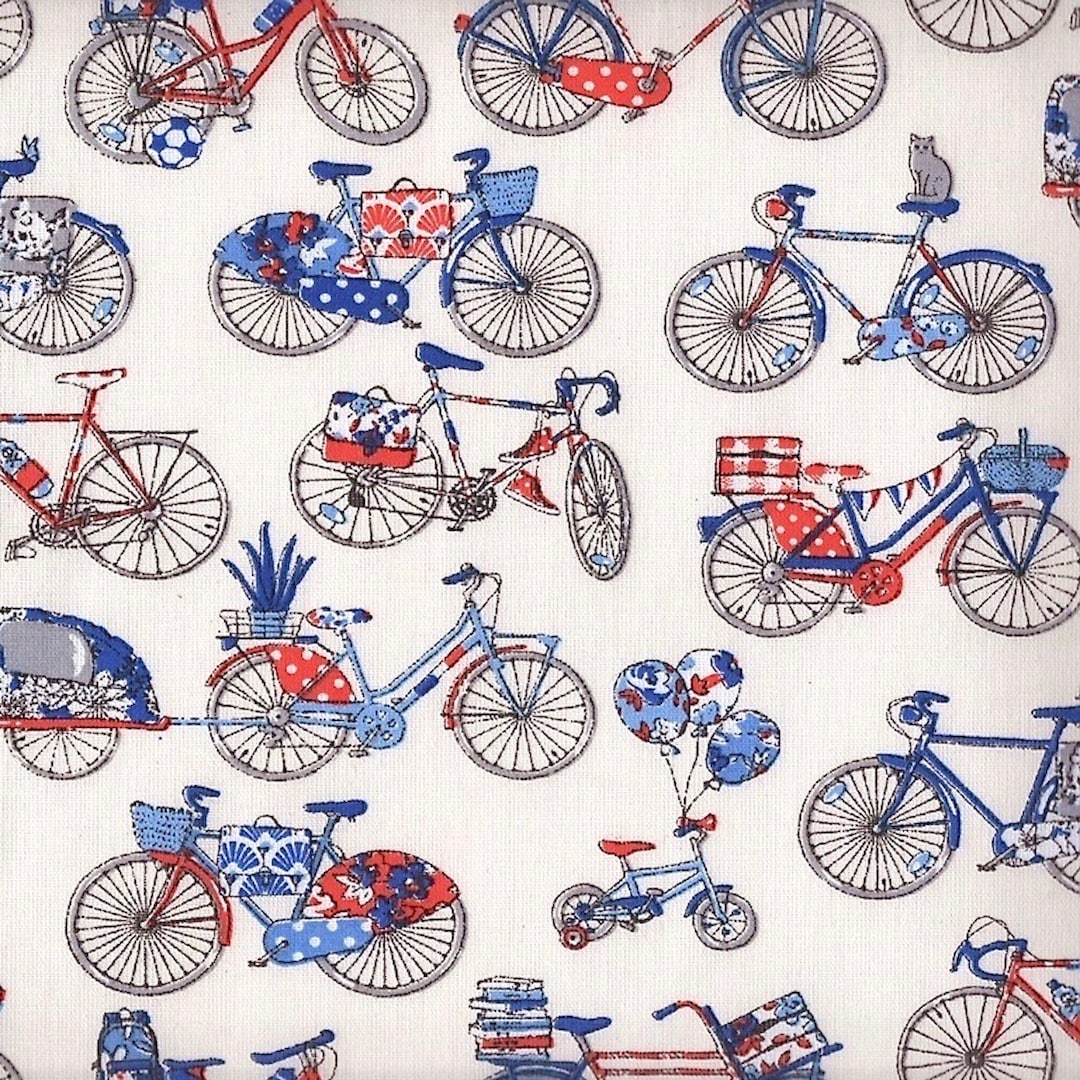 Red and Blue Bicycle Fabric, Cotton Cretonne, by the Half Metre - Etsy