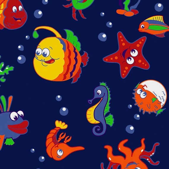Sea Creatures Fabric Under the Sea Life 100% Cotton Sold by | Etsy