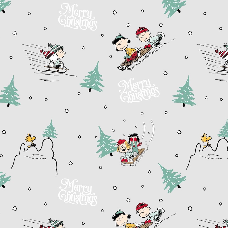 Peanuts Snoopy 'merry Christmas' Fabric, Oeko-tex, 100% Cotton Fabric ...