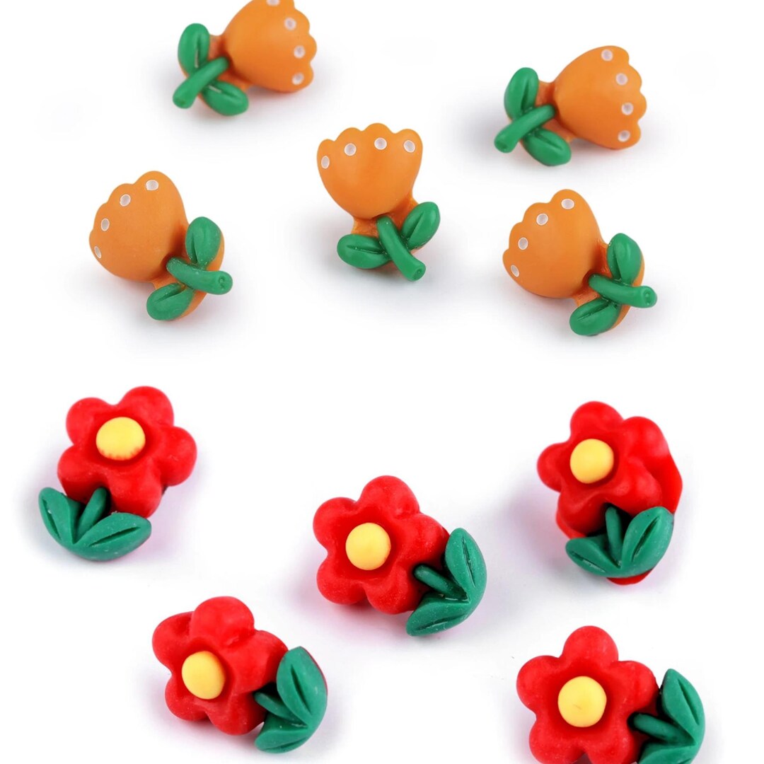 Cute Red and Yellow Flower Buttons With Metal Shank, Floral ...