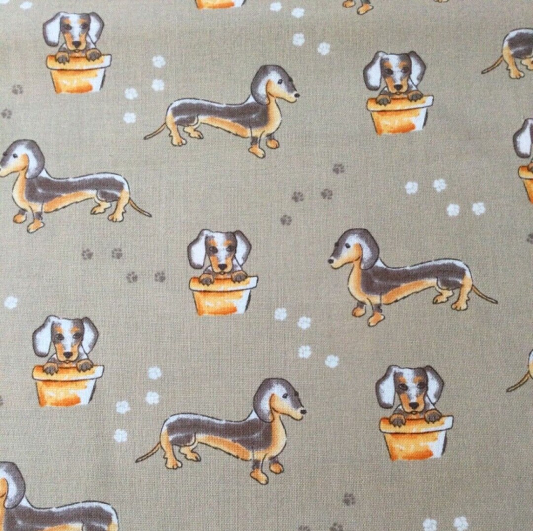 Dachshund Dog Fabric, Sausage Dog , Teckel, 100% Cotton, Sold by the ...