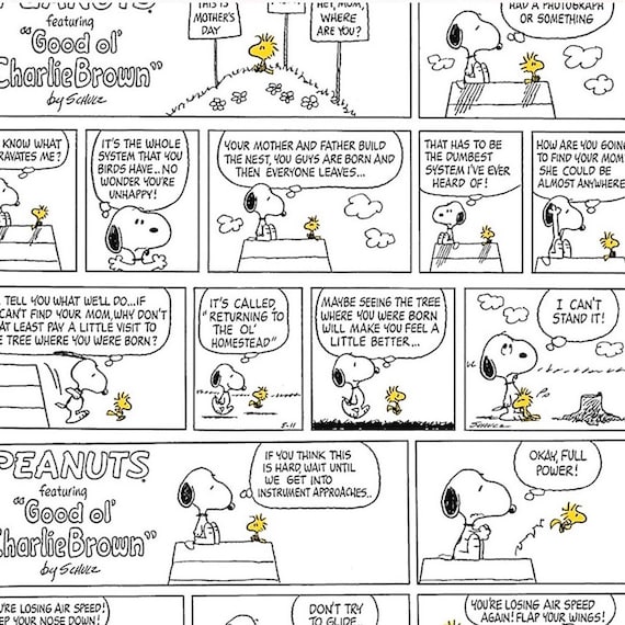 Snoopy Black & White Comic Strips 100% Cotton Fabric by the - Etsy