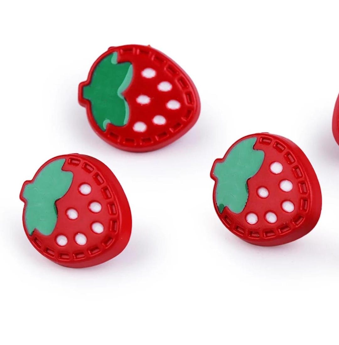 Strawberry Buttons, Pack of 10, Cute Red Buttons, Shank Buttons, Sewing ...