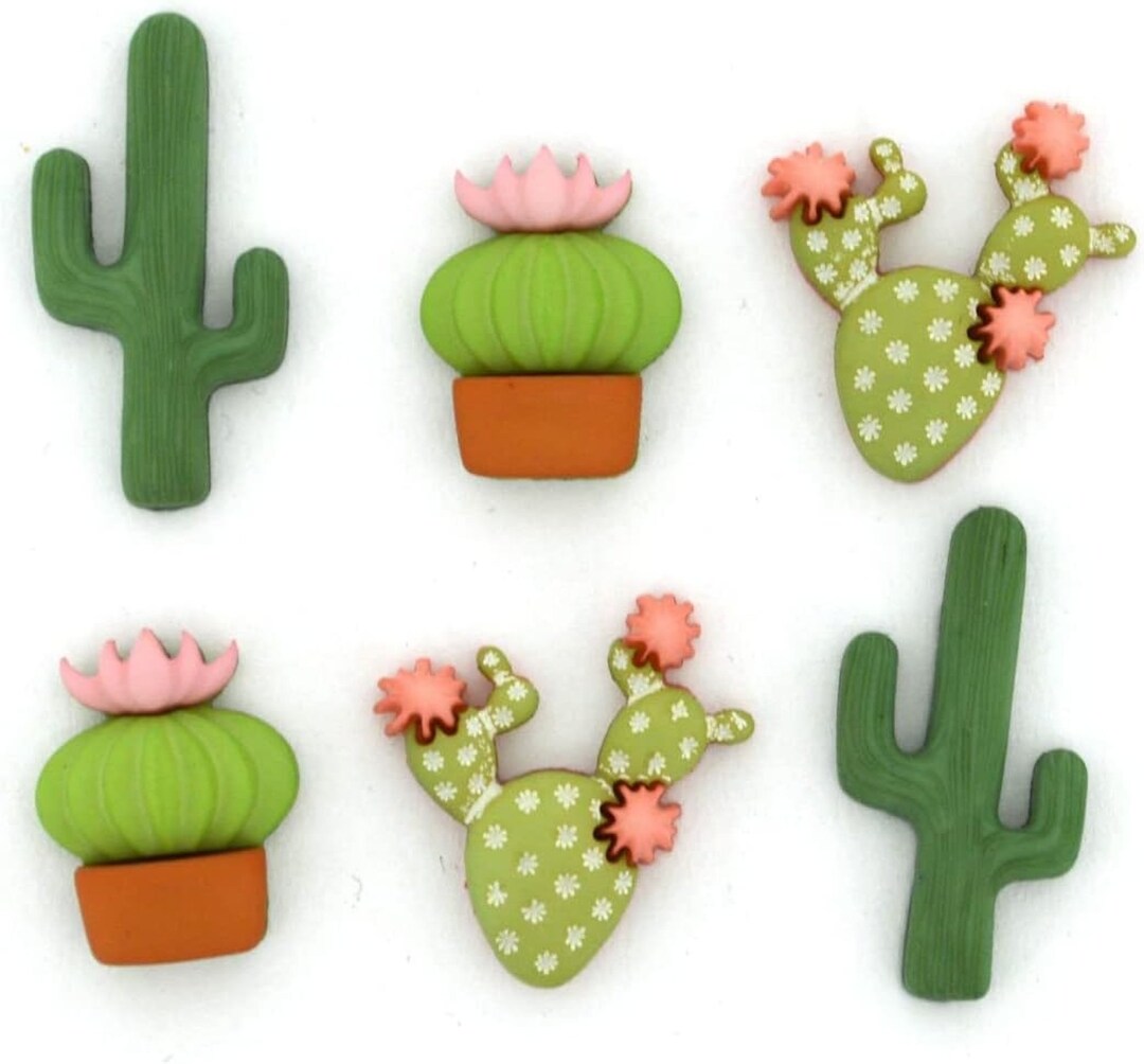 Cactus Buttons, Dress It Up, in the Desert, 3D Craft Buttons, Set of 6 ...