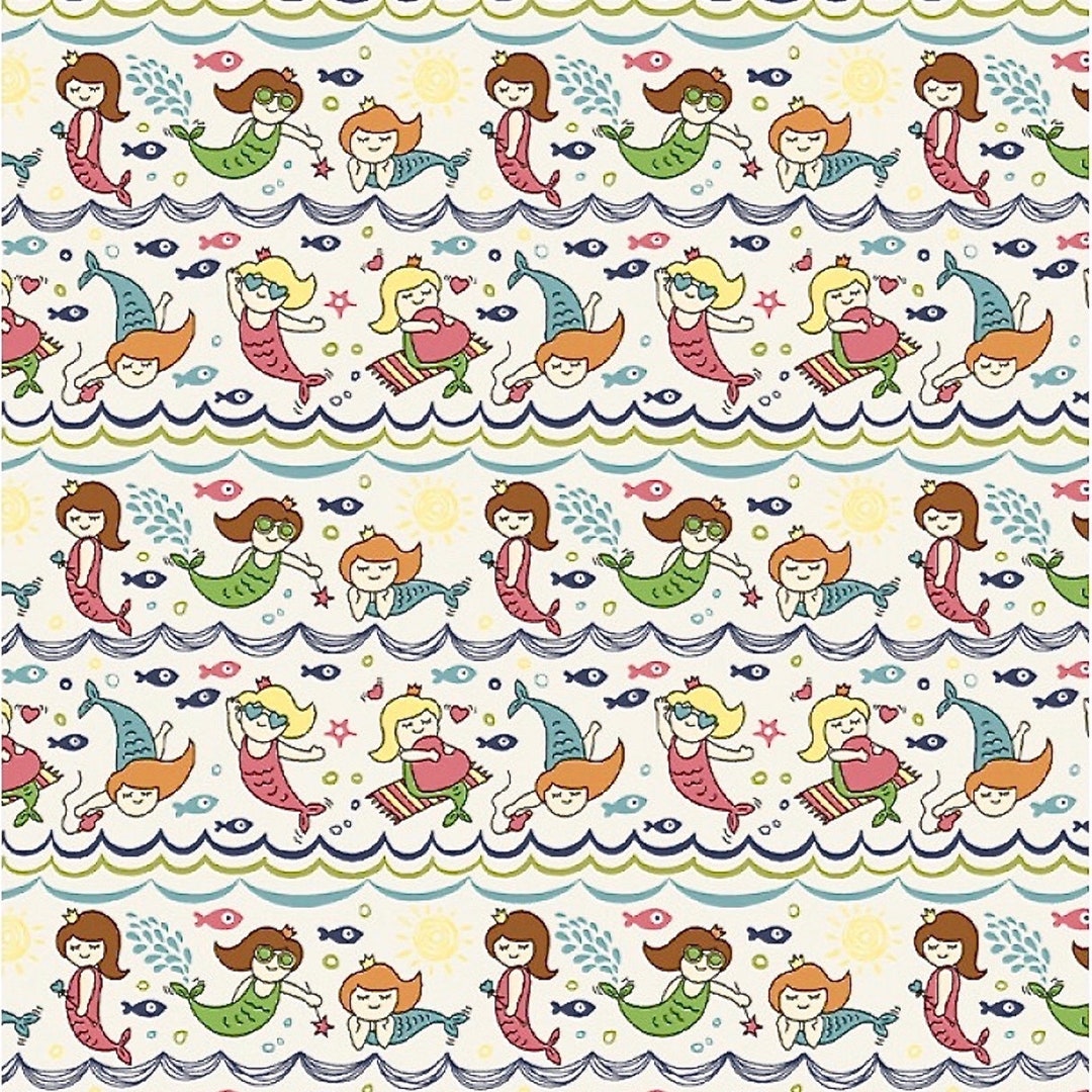 Mermaid Fabric, Ocean Creatures, Cotton Fabric by the Half Metre - Etsy