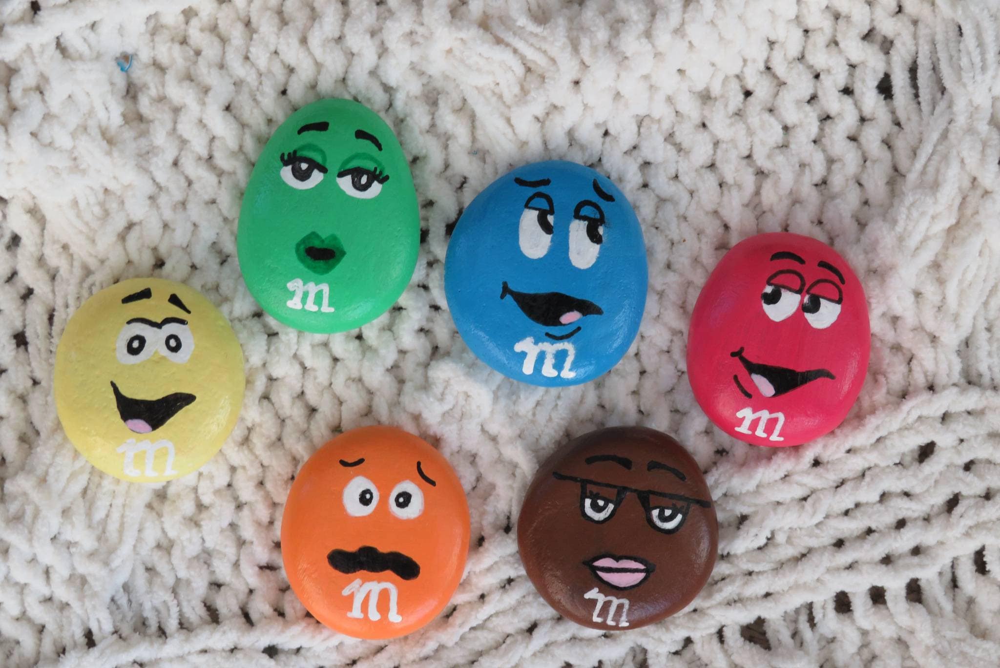 M&m Painted Rocks/1 Inch Painted Rocks/set of 6 - Etsy