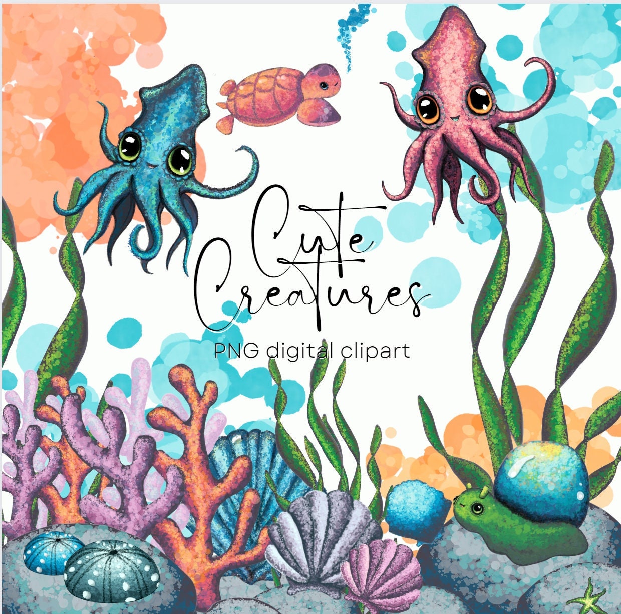Cute Creatures Digital Png Clipart, Squid Download, Invitations ...
