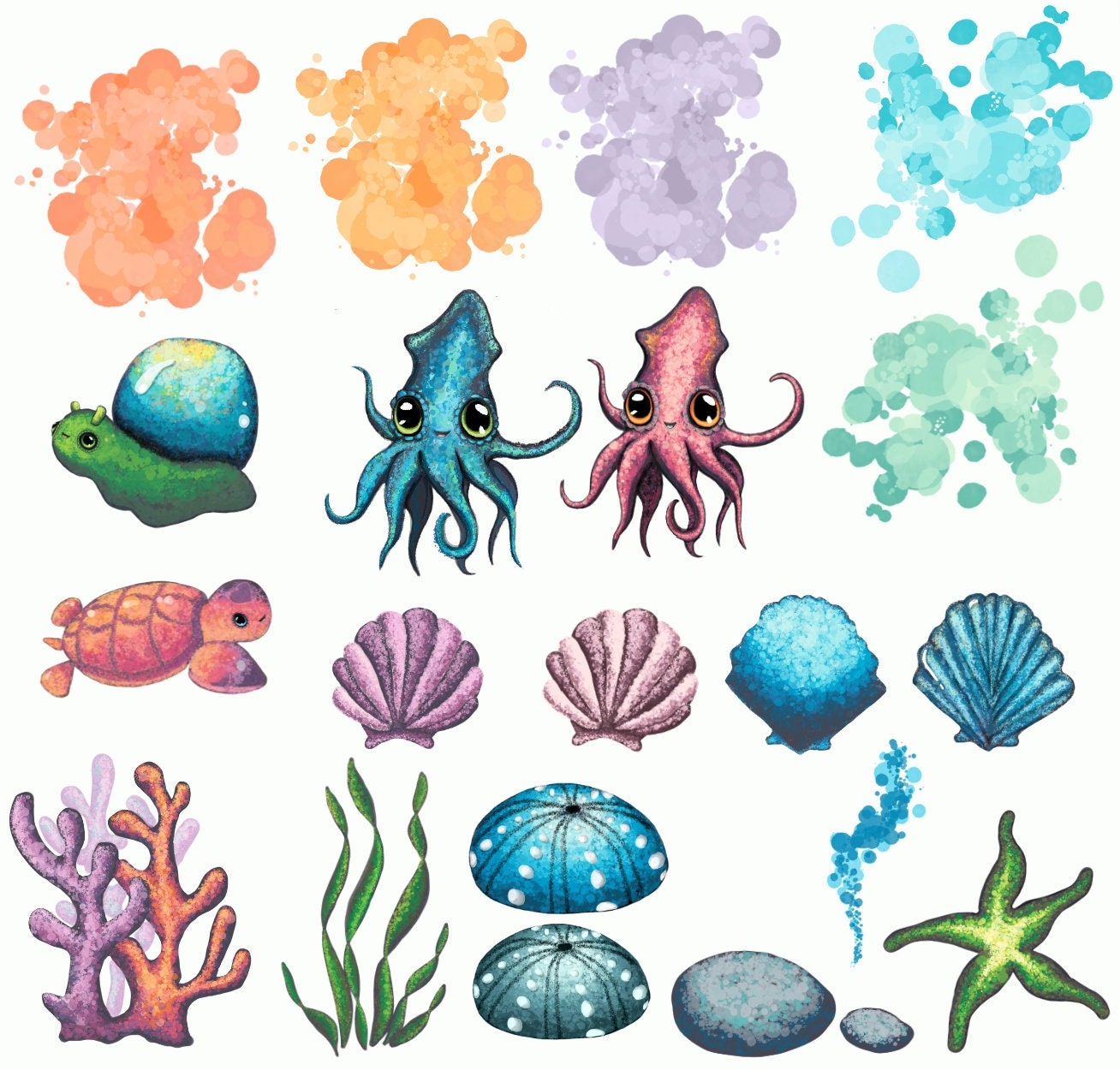 Cute Creatures Digital Png Clipart, Squid Download, Invitations ...