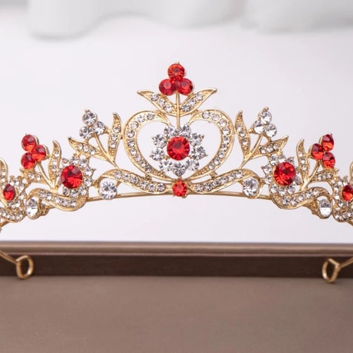 Red Crystal Bridal Rhinestone Tiara and Crown Bridal Wedding - Etsy