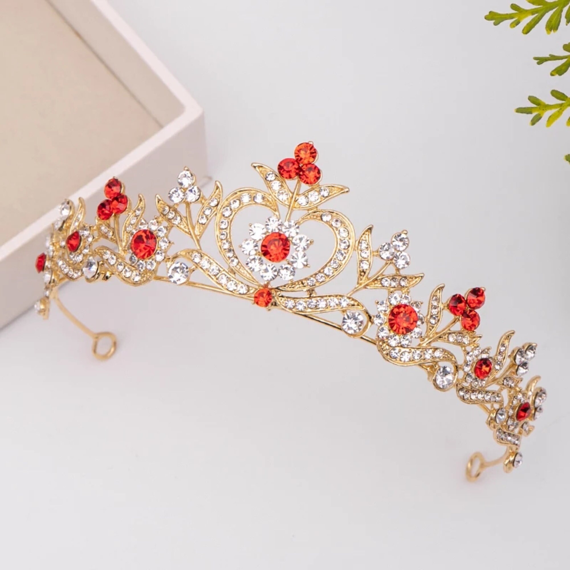 Red Crystal Bridal Rhinestone Tiara and Crown Bridal Wedding - Etsy