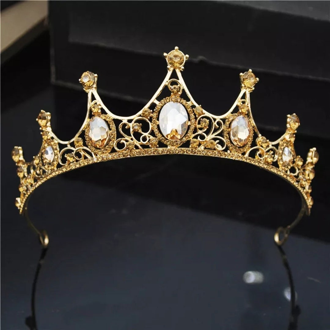 Gold Vintage Bridal Wedding Tiara, Yellow Rhinestone Women Wedding ...