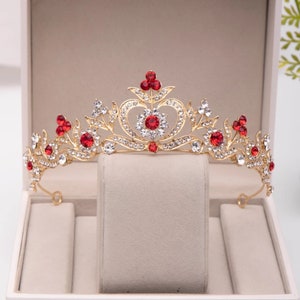 Red Crystal Bridal Rhinestone Tiara and Crown, Bridal Wedding Red Tiara ...