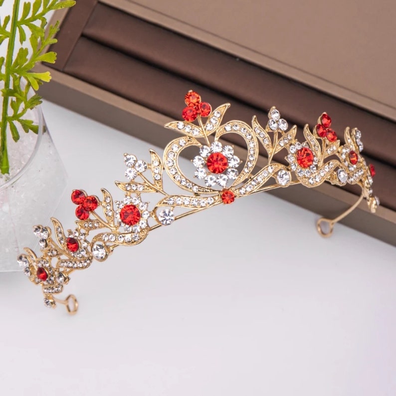 Red Crystal Bridal Rhinestone Tiara and Crown Bridal Wedding - Etsy