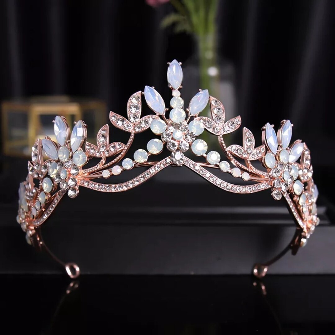 Baroque Rose Gold Pink Crystal Beads Leaves Bridal Tiara - Etsy