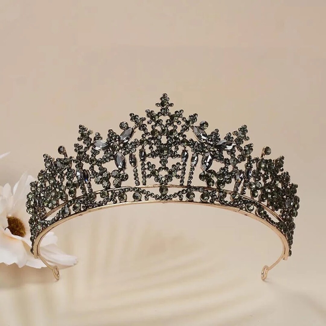 Black Wedding Bridal Crown, Elegant Crystal Gold Black Rhinestone ...