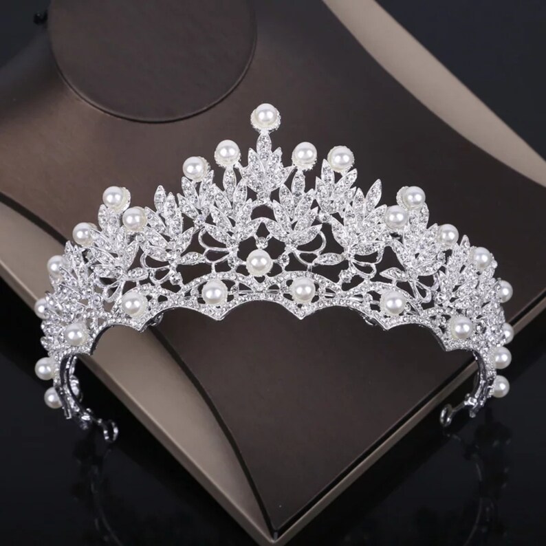 Diverse Silver Crystal Bride Tiara Queen Wedding Pearl Bridal - Etsy
