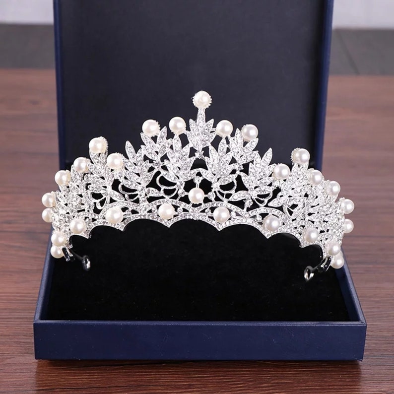 Diverse Silver Crystal Bride Tiara Queen Wedding Pearl Bridal - Etsy