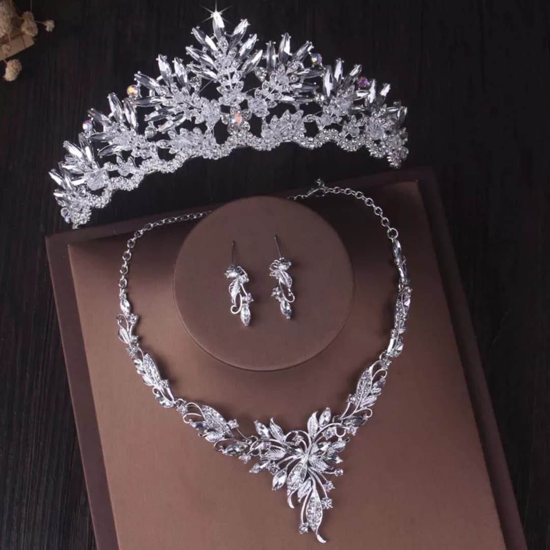 Silver Bridal Jewelry Set Women Bridal Silver Tiara Set - Etsy UK