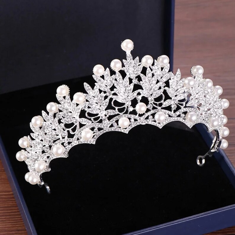 Diverse Silver Crystal Bride Tiara Queen Wedding Pearl Bridal - Etsy