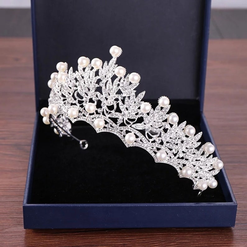 Diverse Silver Crystal Bride Tiara Queen Wedding Pearl Bridal - Etsy