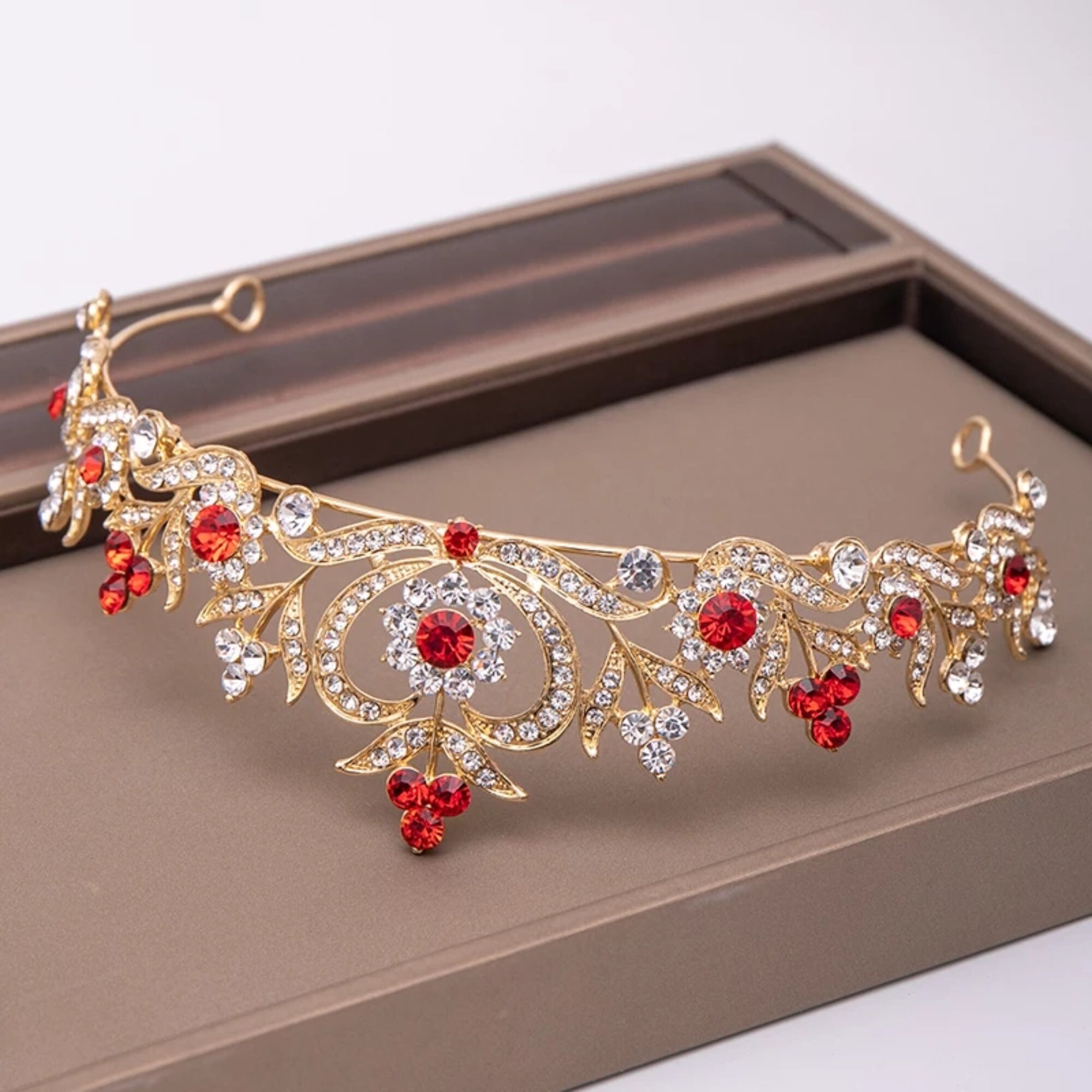 Red Crystal Bridal Rhinestone Tiara and Crown Bridal Wedding - Etsy