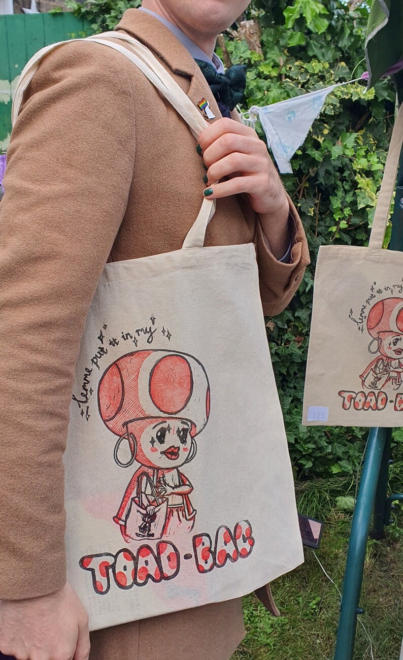 Toad Bag Novelty Yassified Mario Toad Inspired Lino Print - Etsy