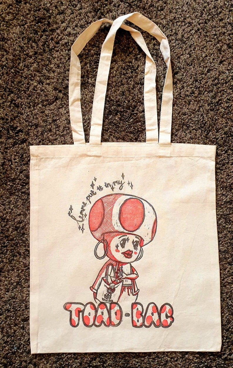 Toad Bag Novelty Yassified Mario Toad Inspired Lino Print - Etsy