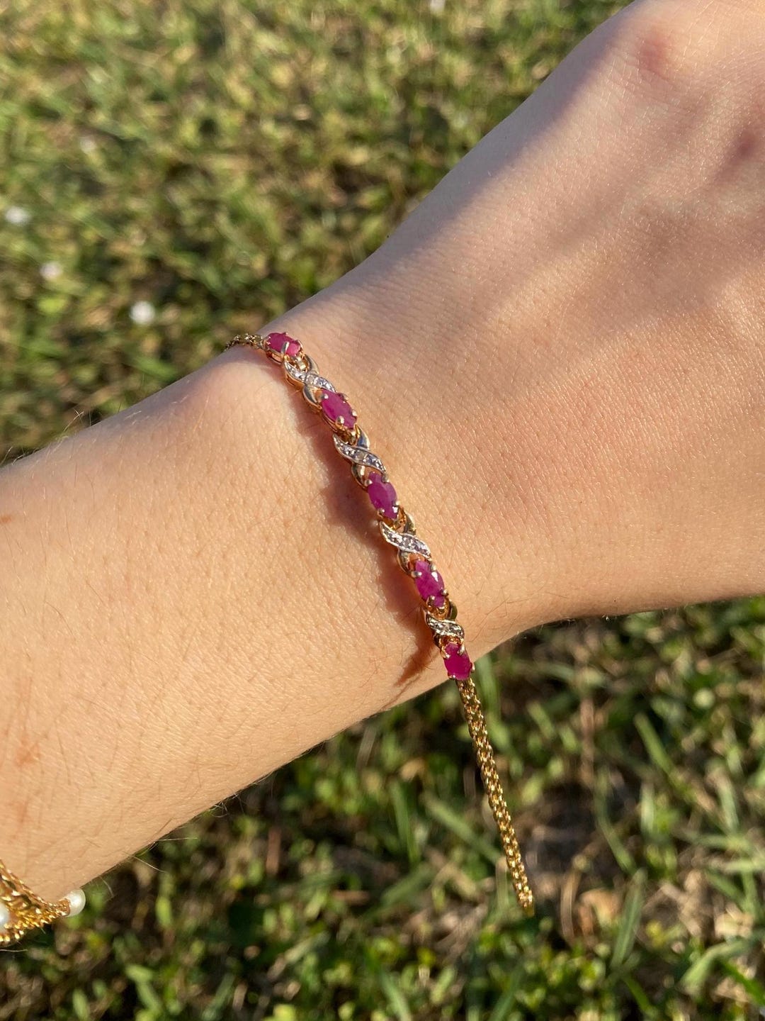 Vintage 10k Yellow Gold ‘XO’ Ruby and Diamond Chip Bismarck Link Bracelet - Etsy