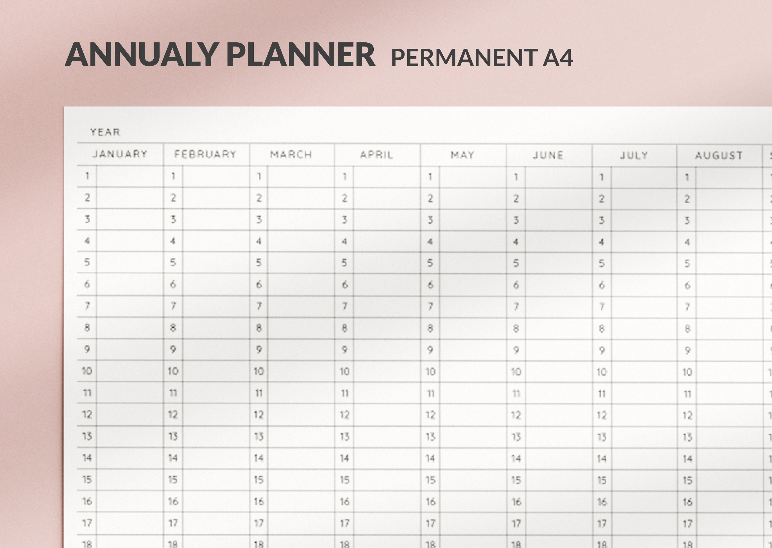 Planificador anual Imprimible PDF / Sin notas / Calendario - Etsy España