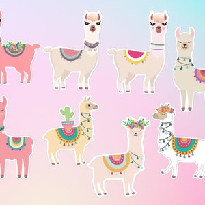 Colorful Alpaca Llamas Clipart Printable Sticker Cute Transparent ...