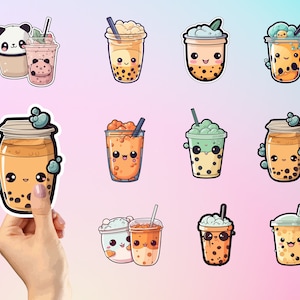 20 Boba Printable Stickers PNG Bubble Tea Print Digital Stickers Cute ...