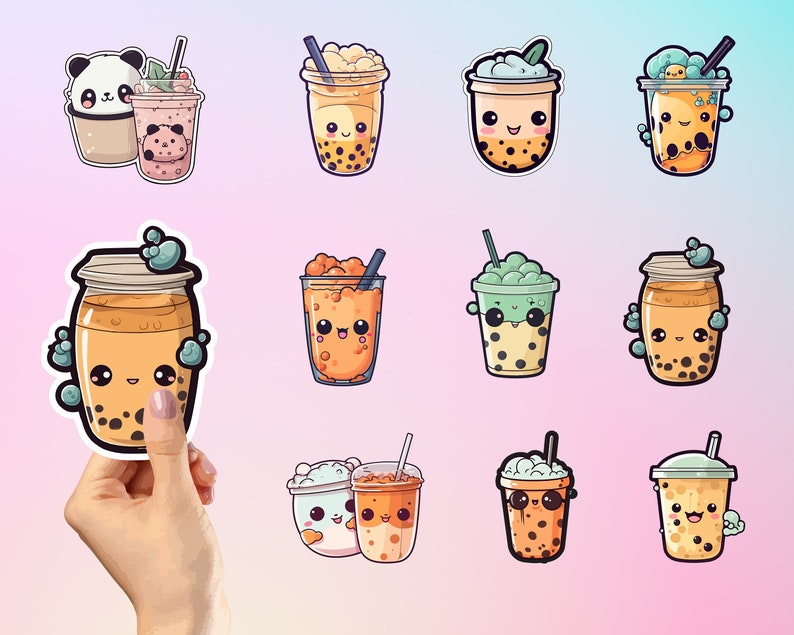 20 Boba Printable Stickers PNG Bubble Tea Print Digital Stickers Cute ...
