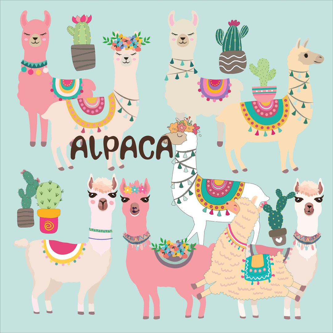 Colorful Alpaca Llamas Clipart Printable Sticker Cute Transparent ...