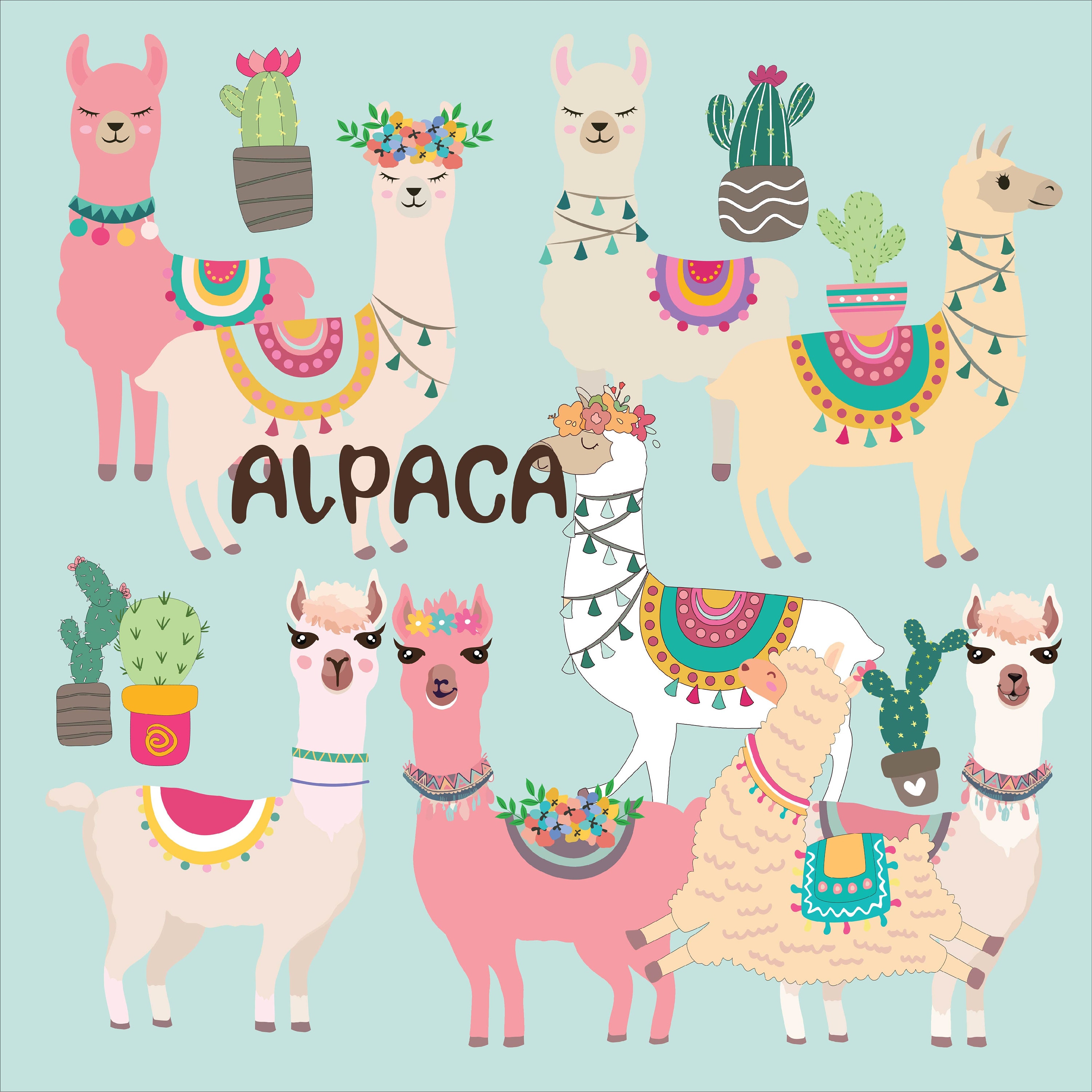 Colorful Alpaca Llamas Clipart Printable Sticker Cute Transparent ...