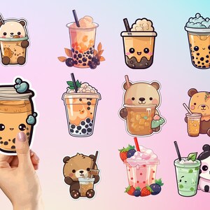 20 Boba Printable Stickers PNG Bubble Tea Print Digital Stickers Cute ...