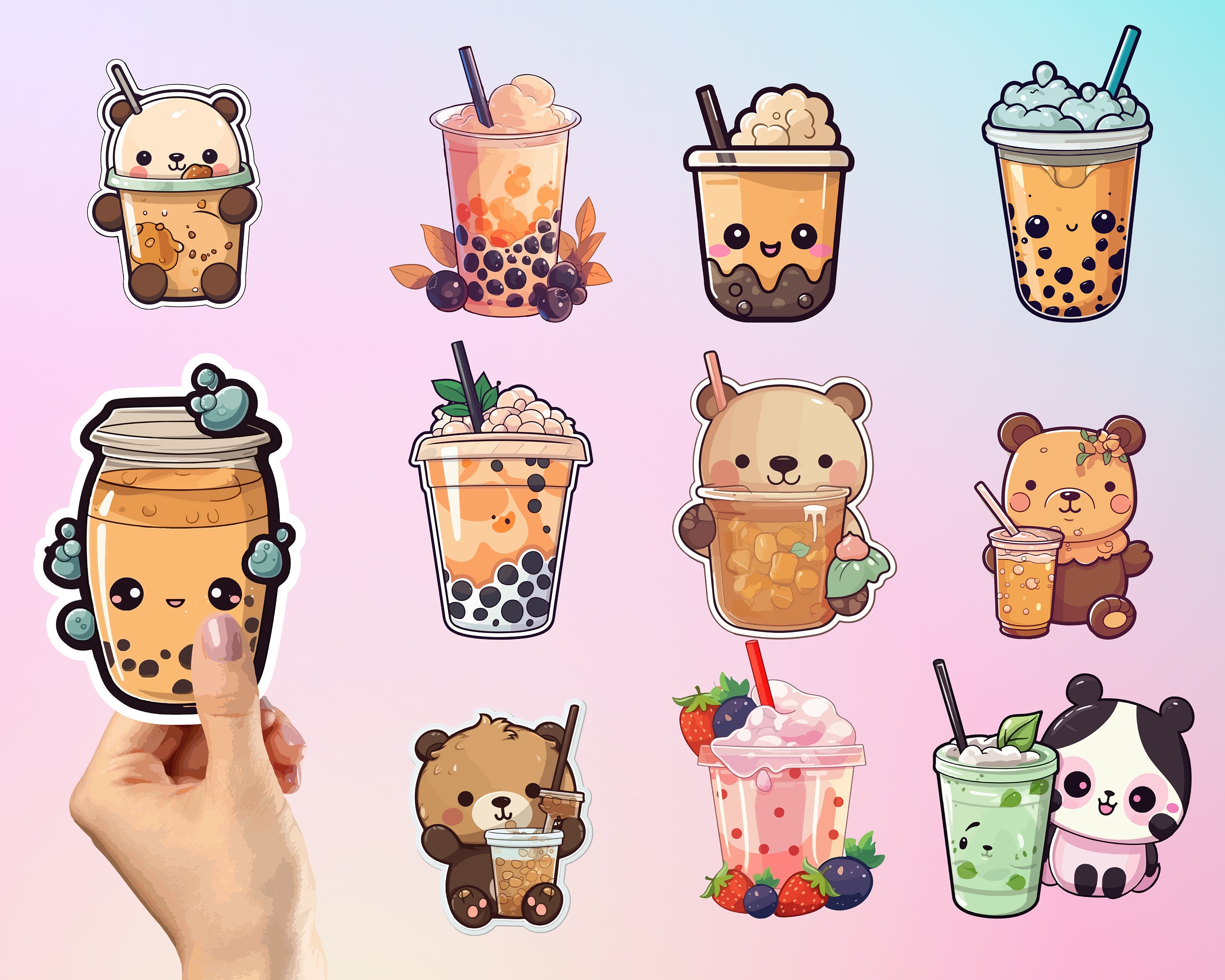 20 Boba Printable Stickers PNG Bubble Tea Print Digital Stickers Cute ...