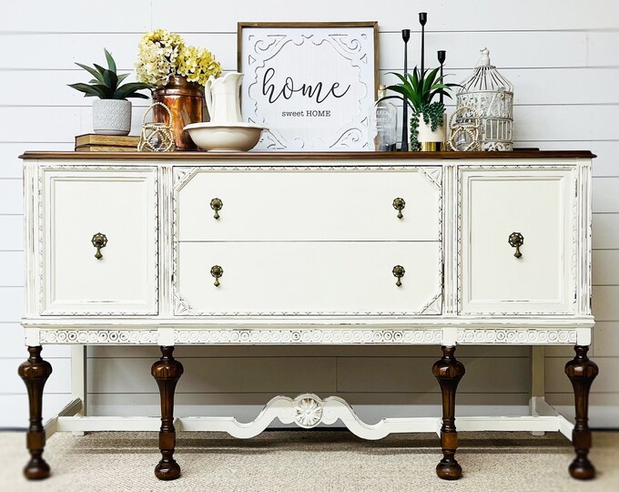 Antique Jacobean Sideboard Vintage Farmhouse Buffet TV Stand French ...