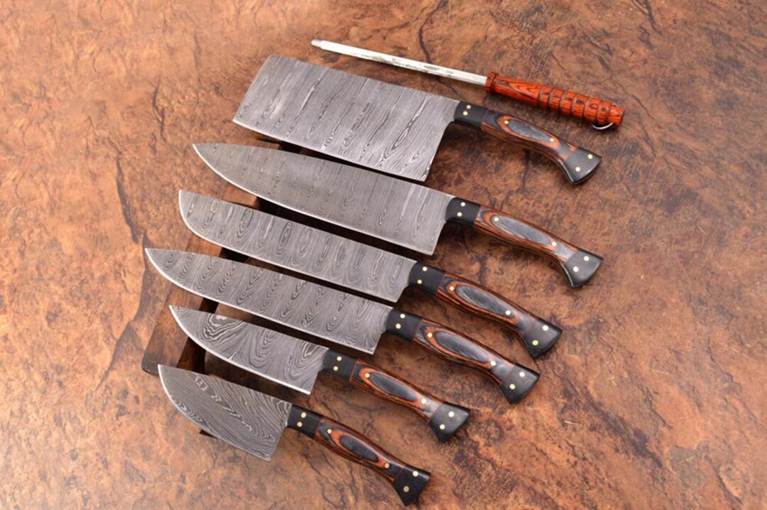 Chef Set of 7 Knives Forged Damascus Steel Chef Knive /handmade Knives ...
