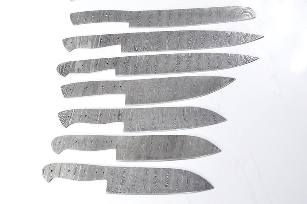 Set of 7 Customer Blank Blade Kitchen Knives, Damascus Blank Blade ...