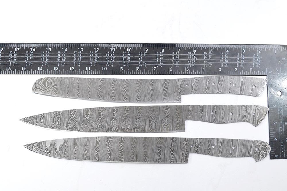 Set of 7 Customer Blank Blade Kitchen Knives, Damascus Blank Blade ...