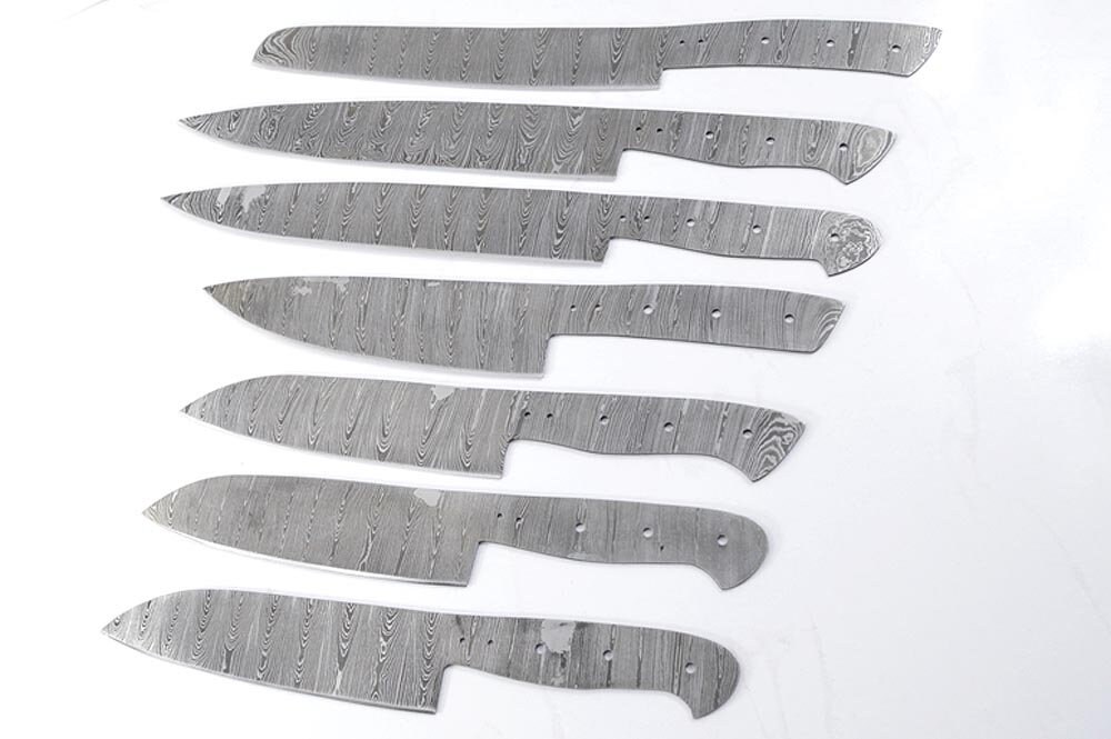 Set of 7 Customer Blank Blade Kitchen Knives, Damascus Blank Blade ...