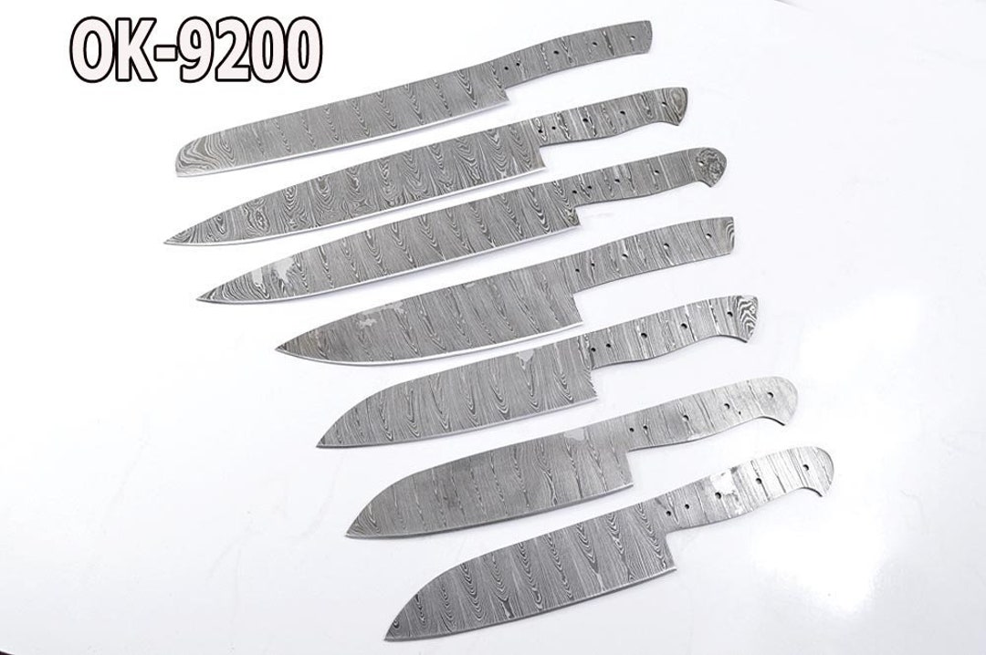 Set of 7 Customer Blank Blade Kitchen Knives, Damascus Blank Blade ...
