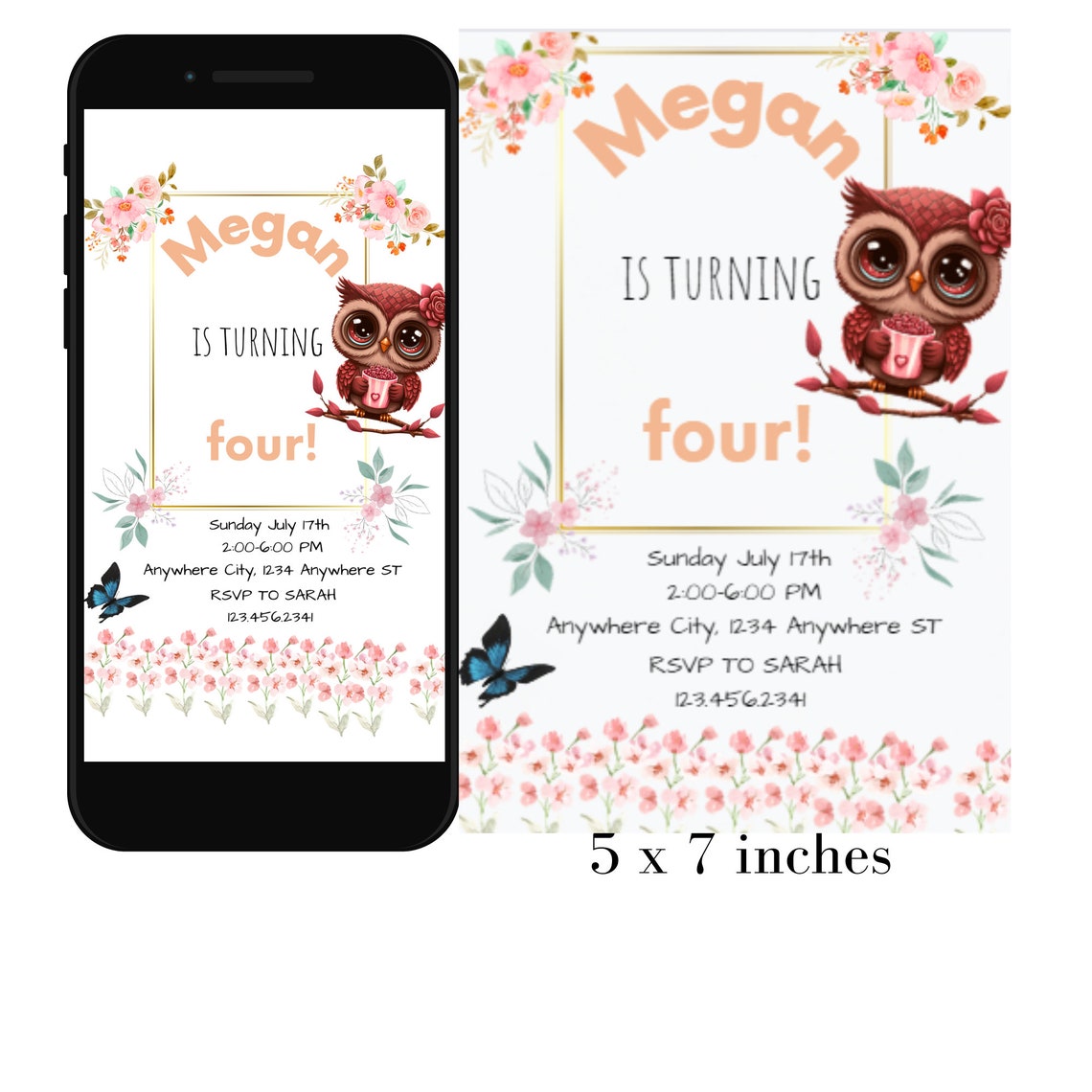 Printable Owl Birthday Invite,editable Owl Birthday Invitation ...