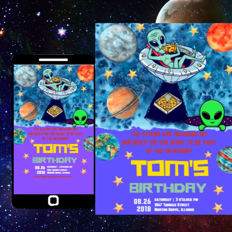 Editable Alien Birthday Invitation,extraterrestrial Birthday Invitation ...