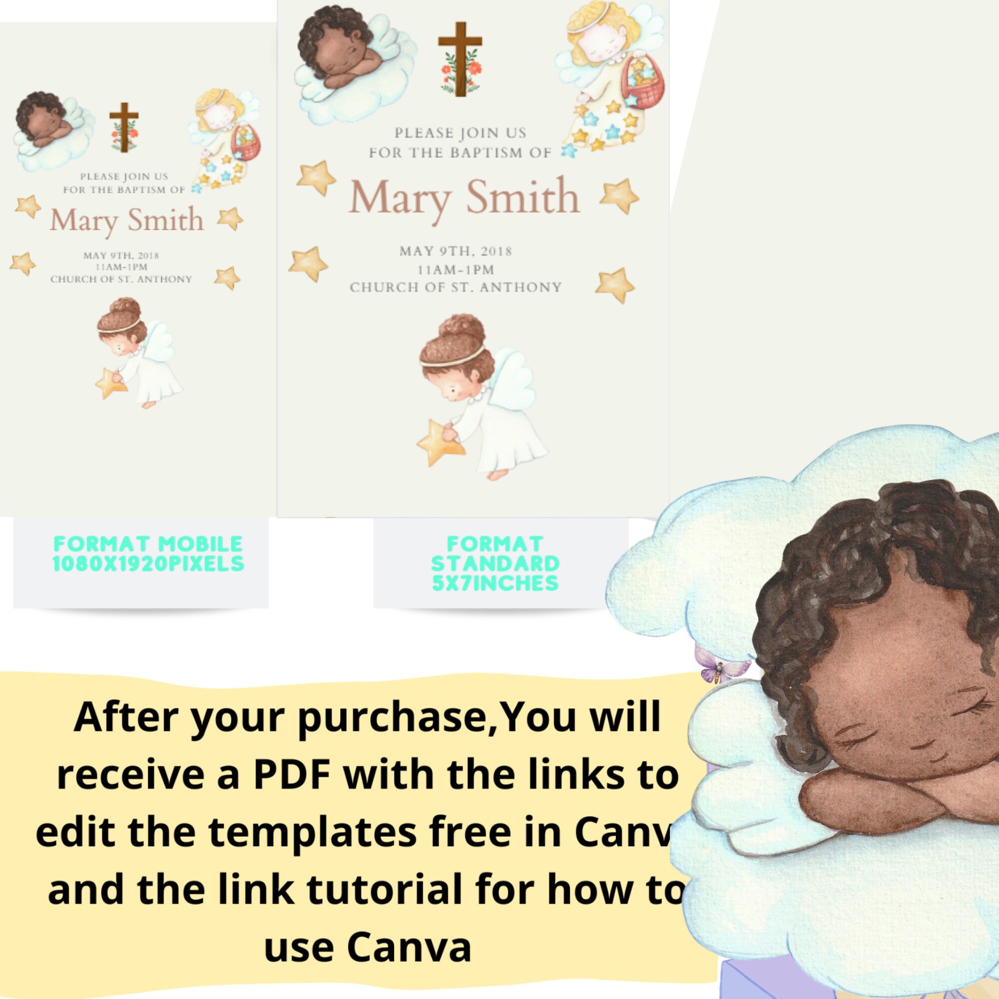 Angel Baptism Invitation,angelic Baptism Invitation,electronic Baptism ...